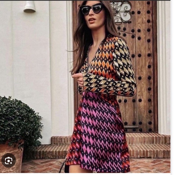 Zara | Dresses | Zara Geometric Pattern Short Dress | Poshmark